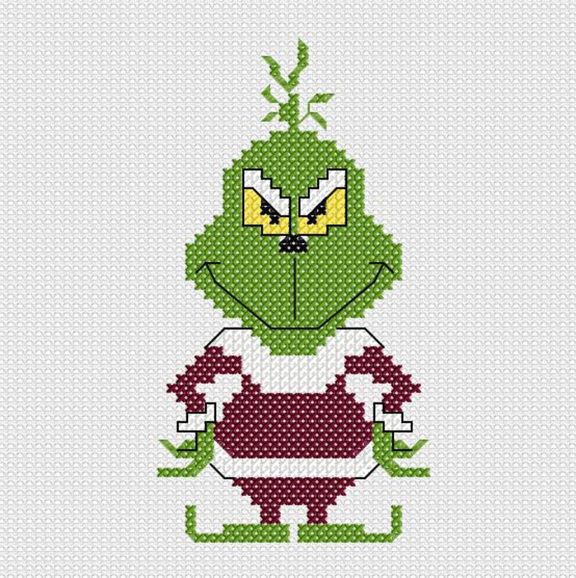 Super Easy Grinch Christmas Cross Stitch Pattern for Ornaments (instant ...
