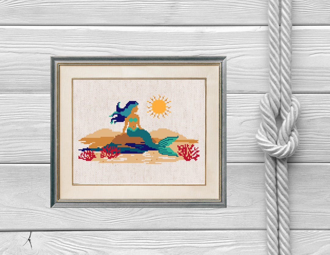 Sunbathing Mermaid - Easy Nautical Cross Stitch Pattern - Instant ...