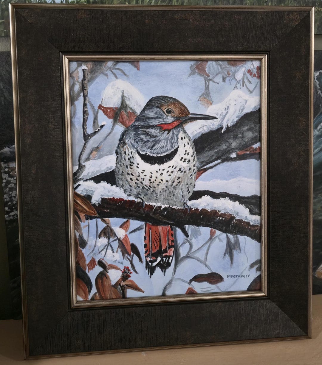 Northern Flicker Painting, Framed Original Acrylic by Peter Potapoff ...