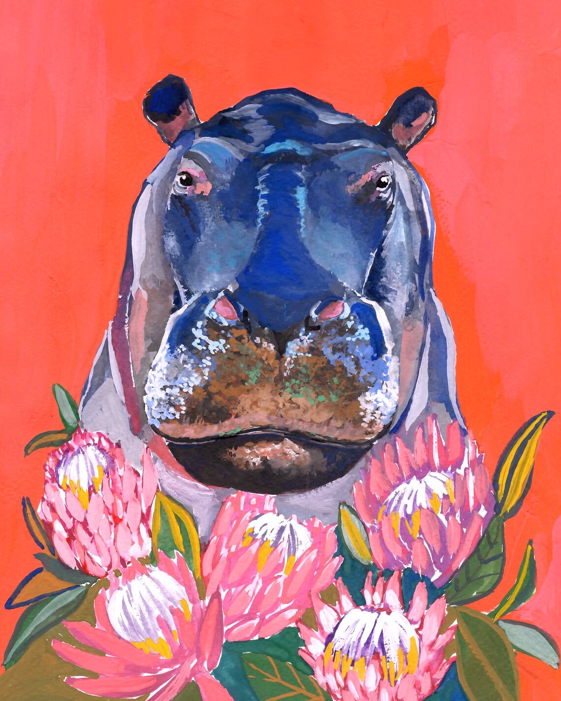 8 X 10 Hippo Art Print Hippo Art Decor Beautiful Hippo | Etsy