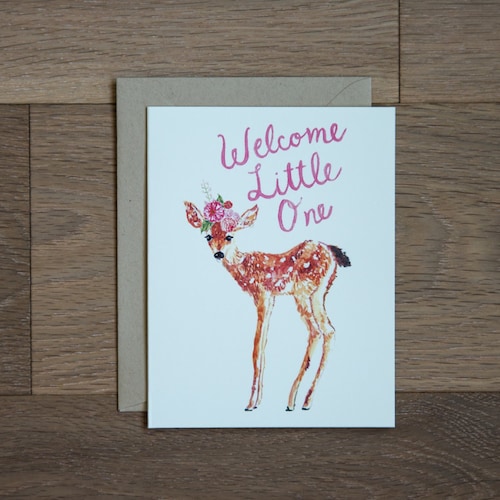 New Baby Card Welcome Little One Flowers Baby Deer - Etsy