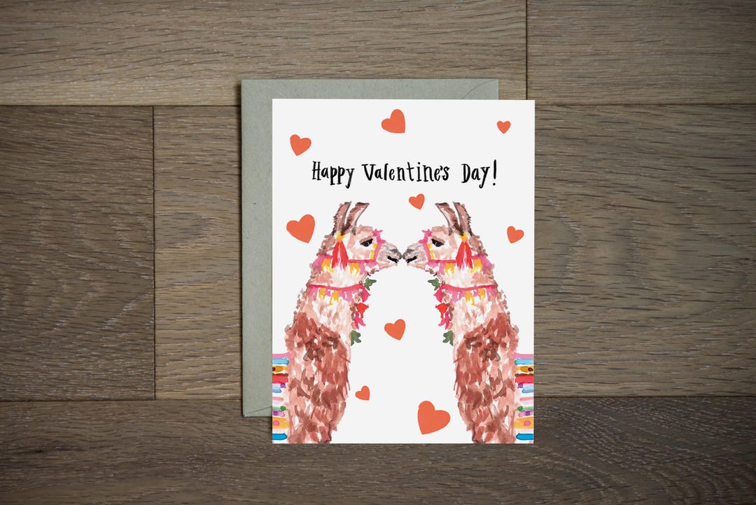 Llama Card, Cute Valentine's Day Card, Llama Love Card, Cute ...