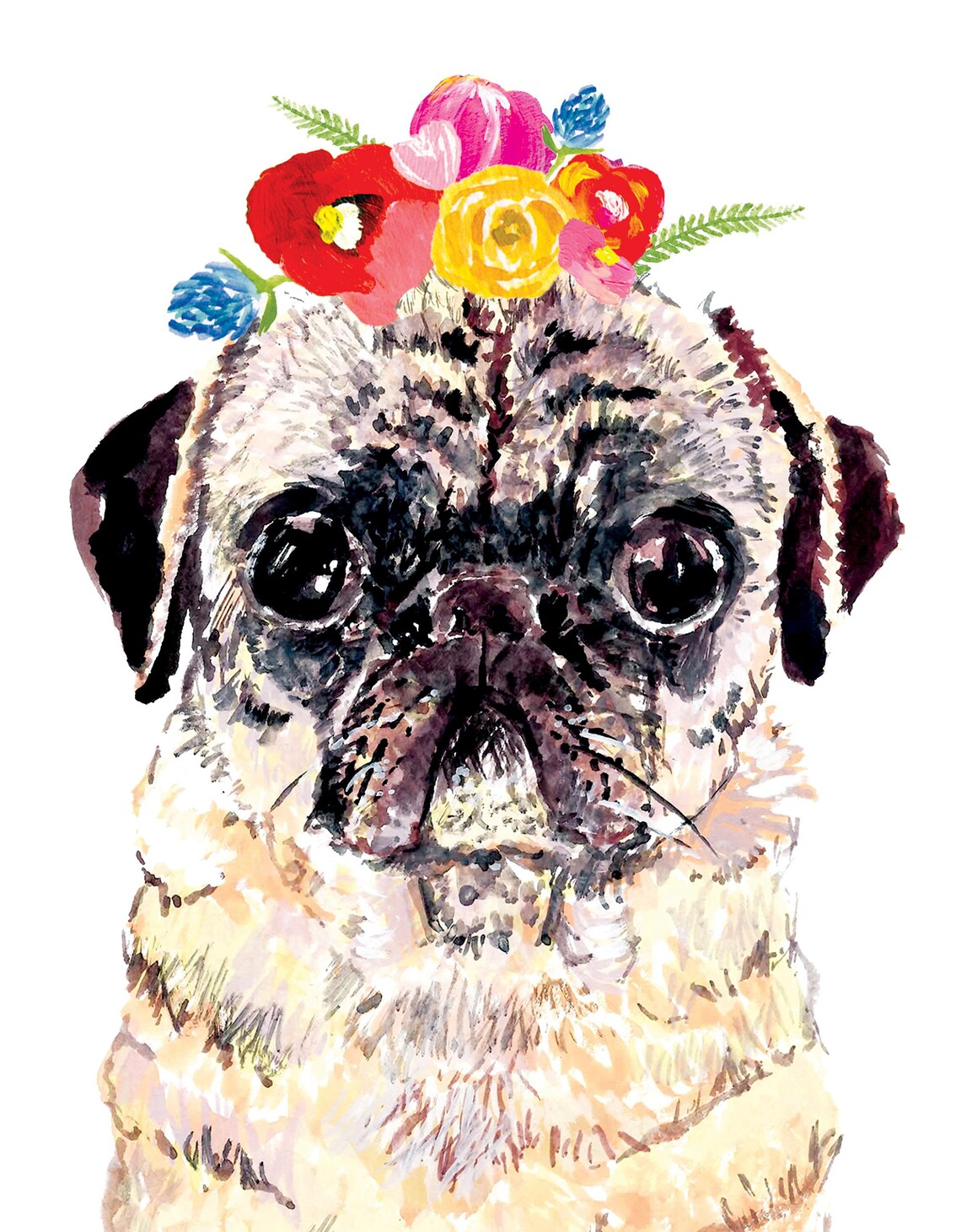 Pug Art Print Pug Art Pug Painting Pug Picture Pug Gifts - Etsy