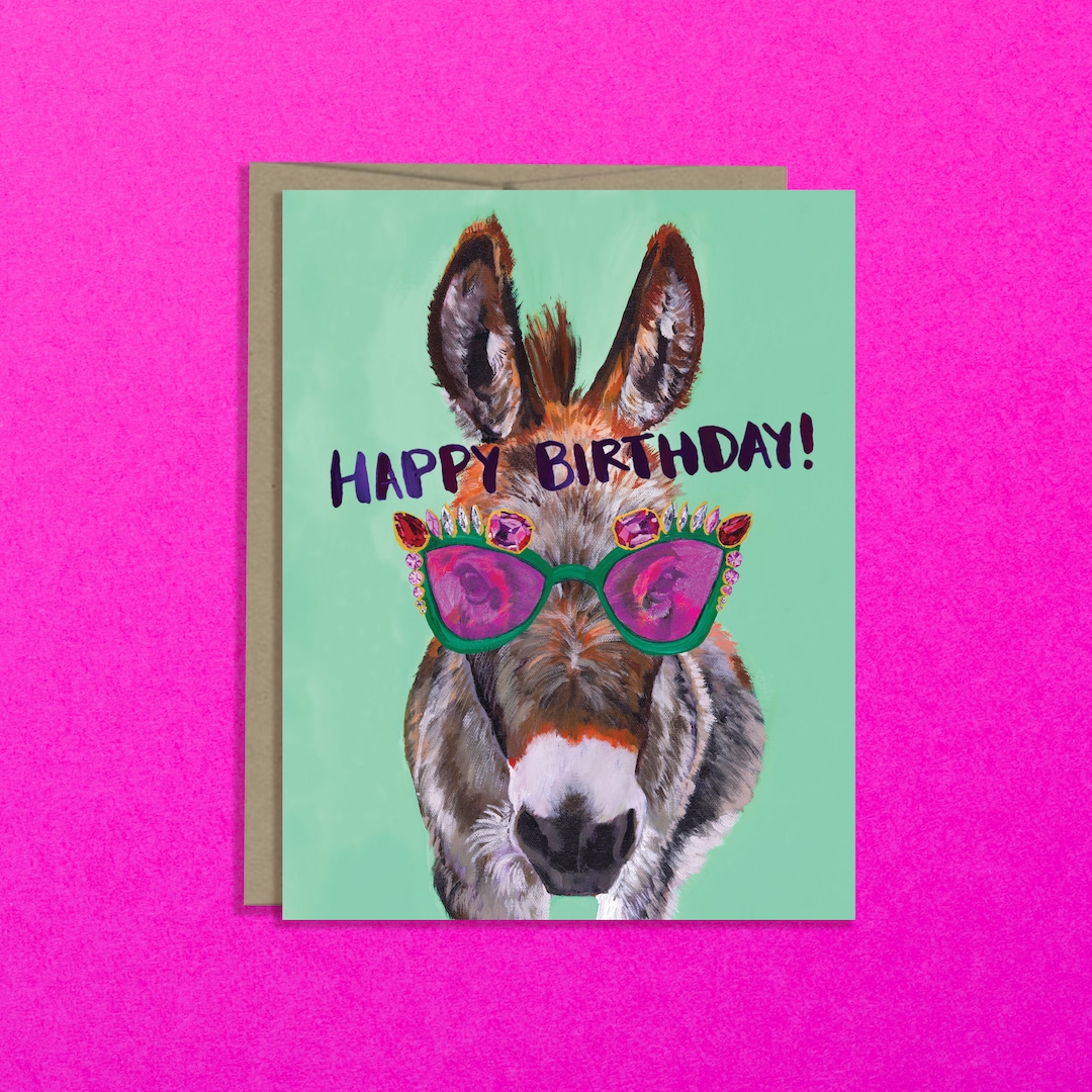 Funky Donkey Birthday Card - Festive Donkey - Donkey in Sunglasses ...