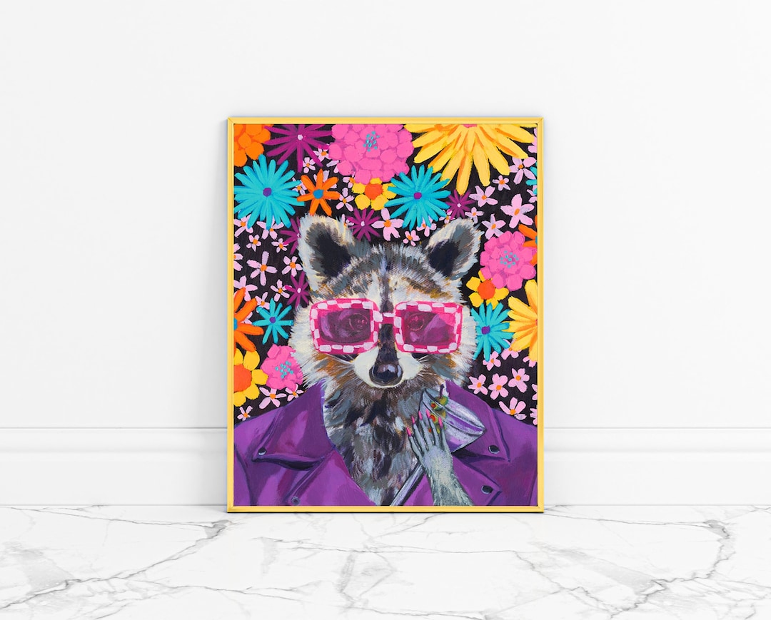Funky Raccoon Art, Fancy Raccoon Print, Groovy Art, Funky Art, Raccoon ...