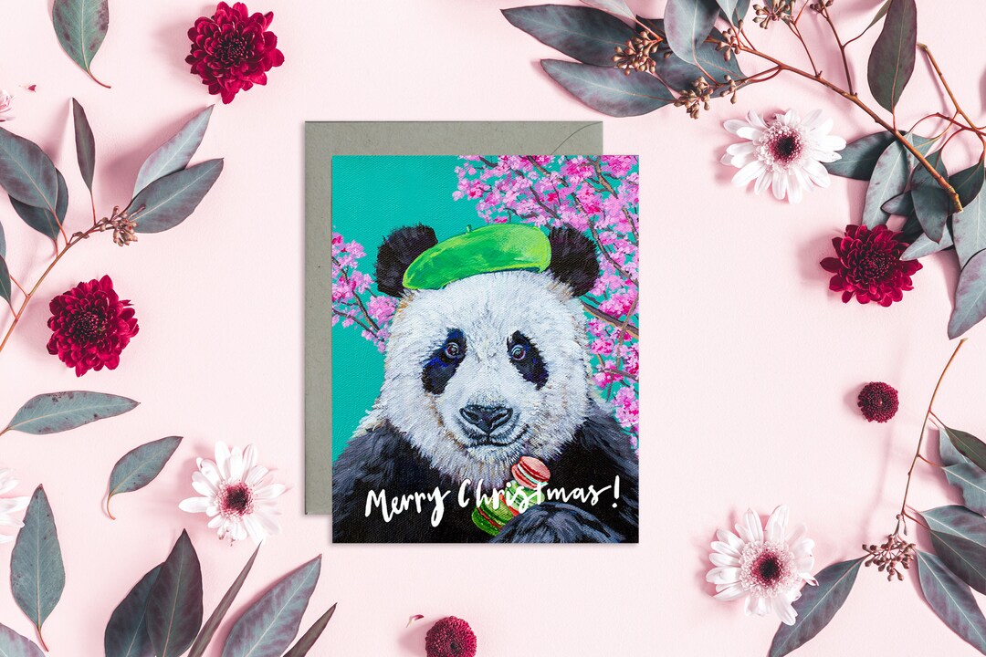 Christmas Panda Card, Merry Christmas Greeting Card, Holiday Panda ...