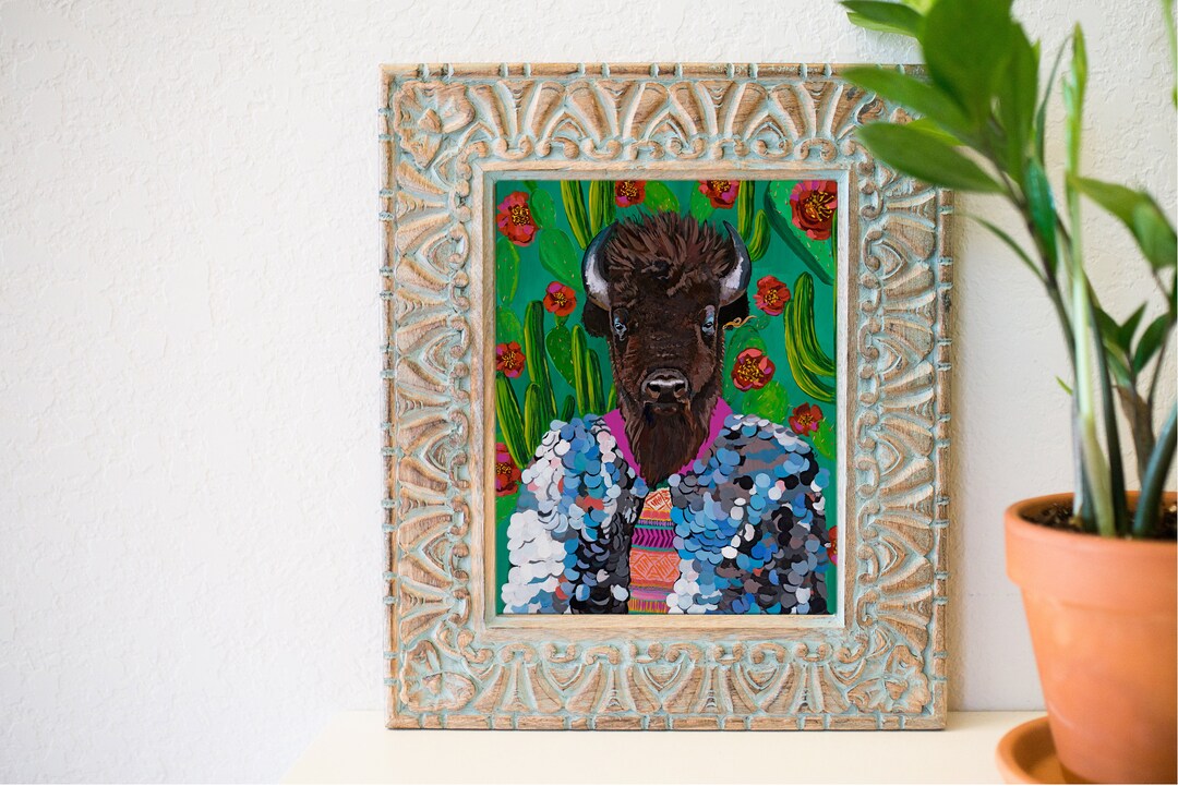 8 X 10 Fancy Bison, Funky Bison Art, Colorful Art Decor, Eclectic Bison ...