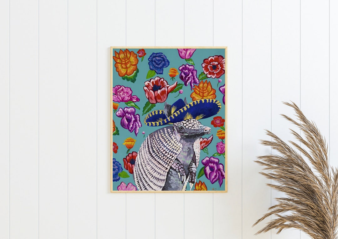 Festive Armadillo Art, Armadillo Art Print, Southwest Art Decor, Texas ...