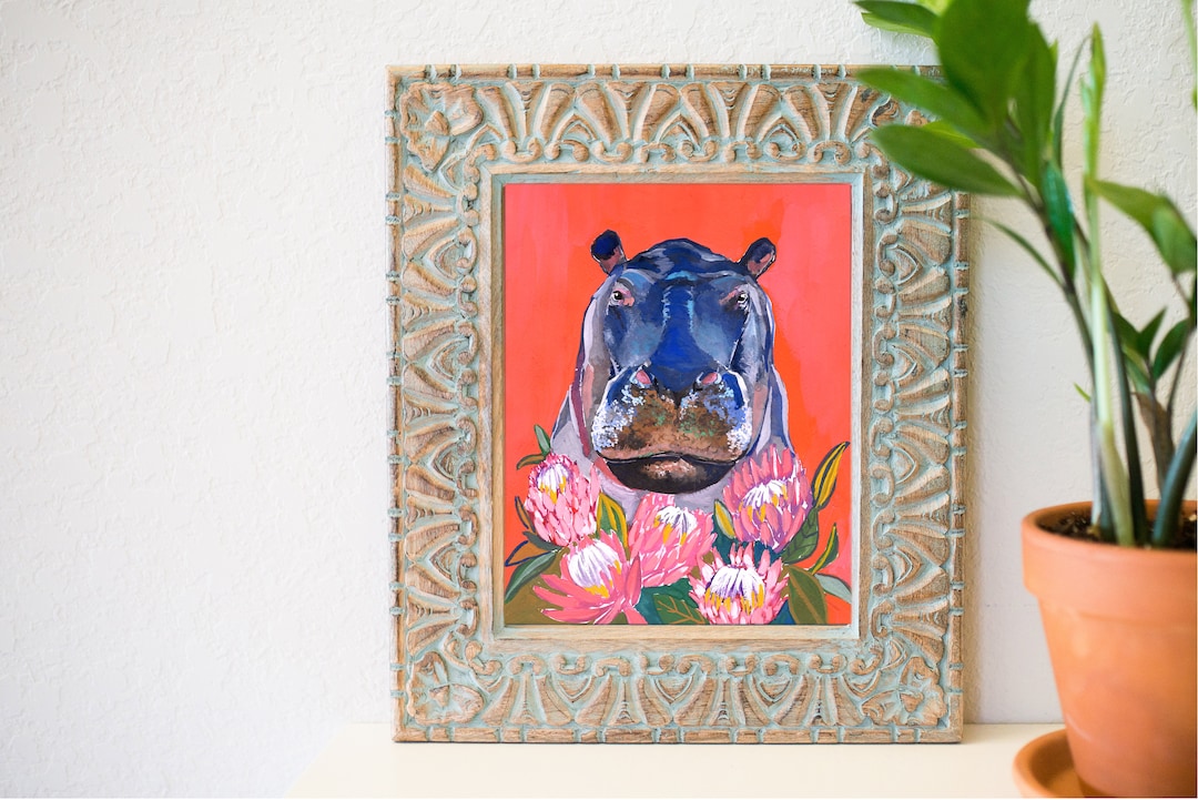 8 X 10 Hippo Art Print, Hippo Art Decor, Beautiful Hippo Print, Animal ...