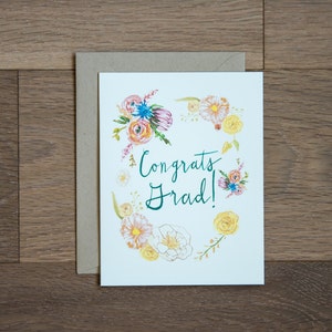 Graduation Card - Congrats Grad - Floral - Lettering - Congratulations ...