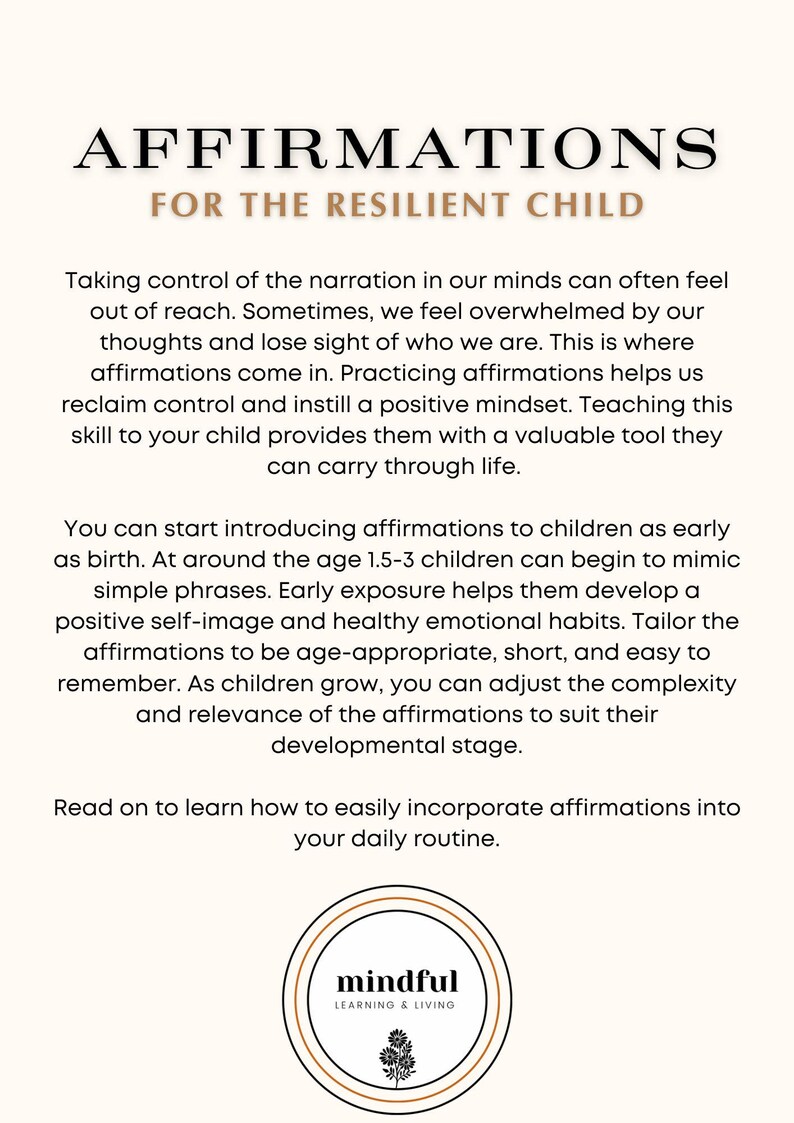 Mindful Affirmations for Kids Printable - Etsy