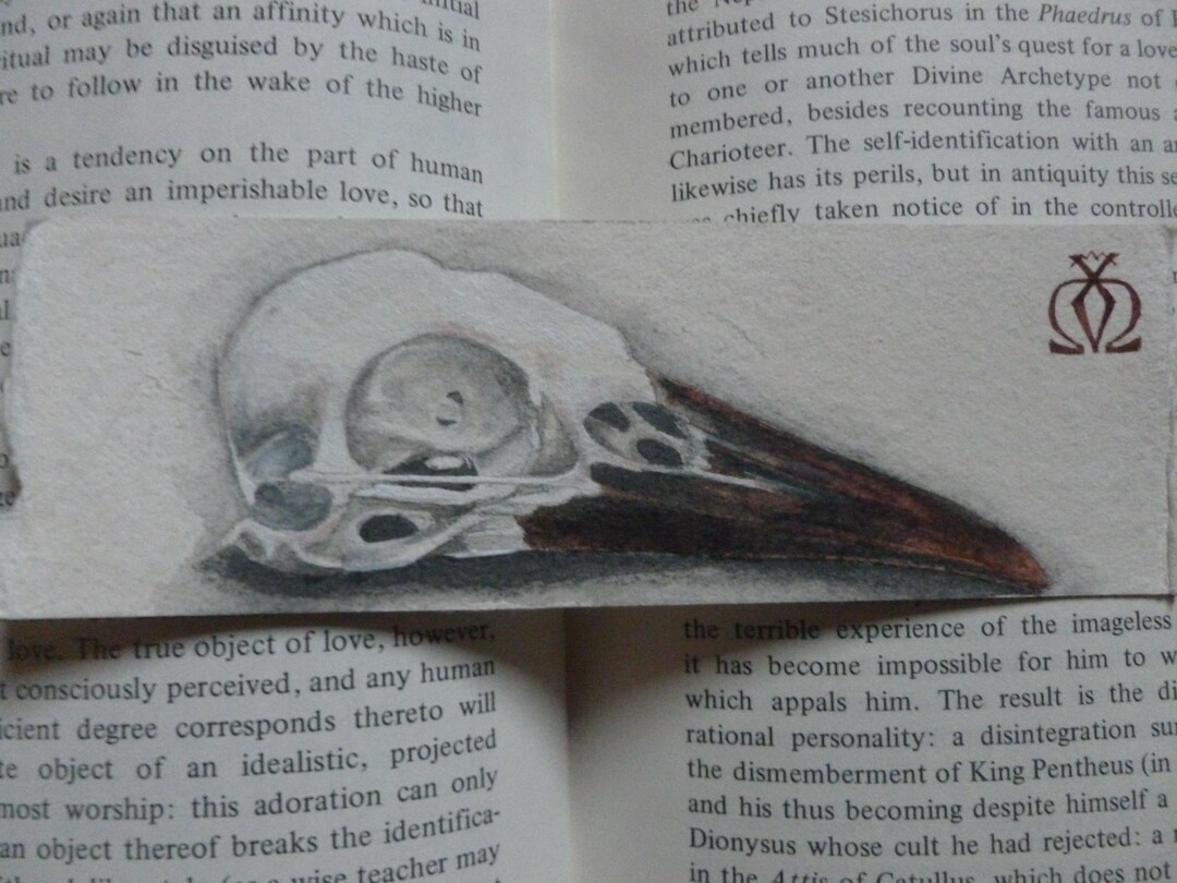 Magpie Skull With Death Posture and Omega Sigil/occult Bookmark/skull ...