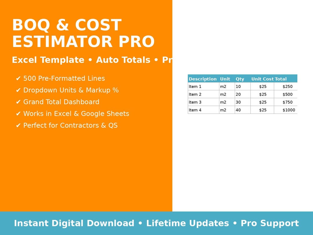 BOQ & Cost Estimator Excel Template: Instant Project Costing With PDF ...