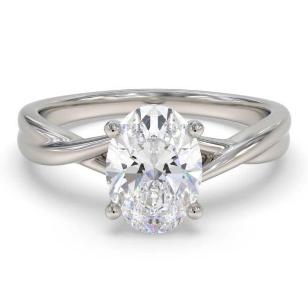 Oval Lab Grown Diamond Engagement Ring • 14K White Gold Split Shank - Etsy