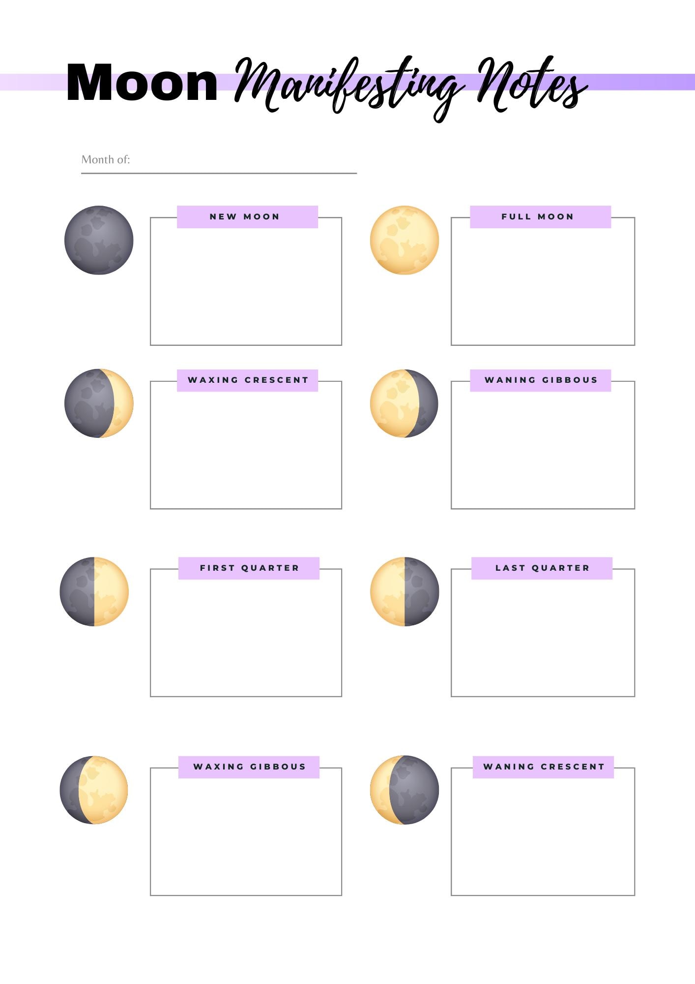 Moon Phase Planner Journal: Lunar Cycle Tarot Tracker (printable PDF ...