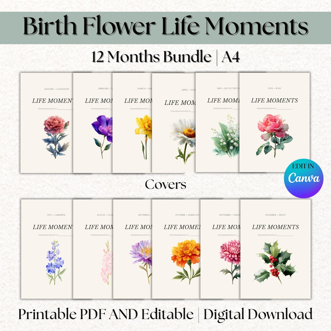 Birth Flower Journal | 12 Month Floral Memory Book (printable ...
