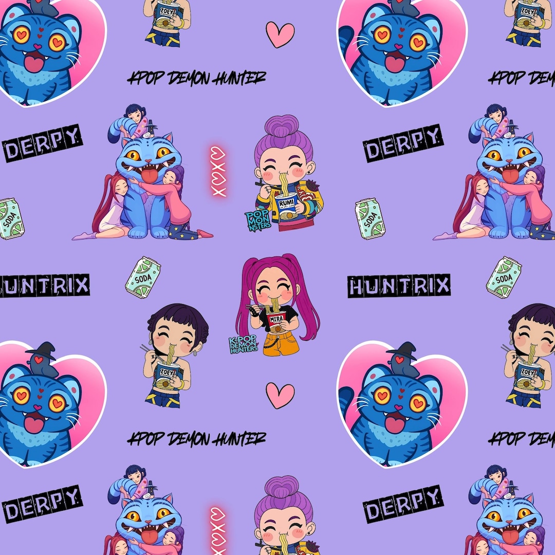 Demon Hunters Digital Paper, Kpop Hunters Seamless Pattern, K Pop ...