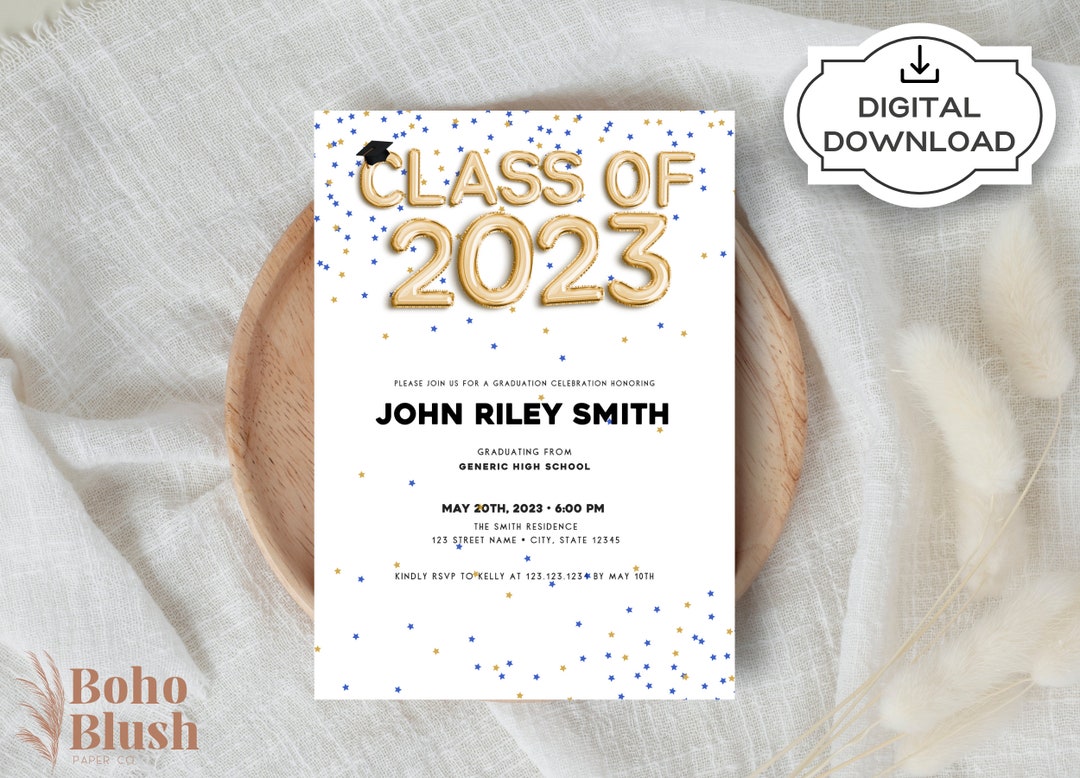Gold Balloons Class of 2023 Graduation Invitation W/ School Colors ...