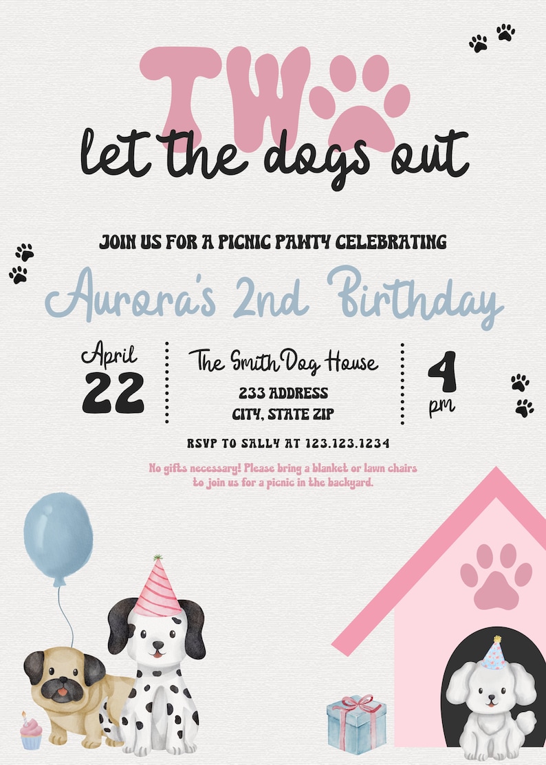 Two Let the Dogs Out Birthday Invitation, Puppy Party (digital Download ...