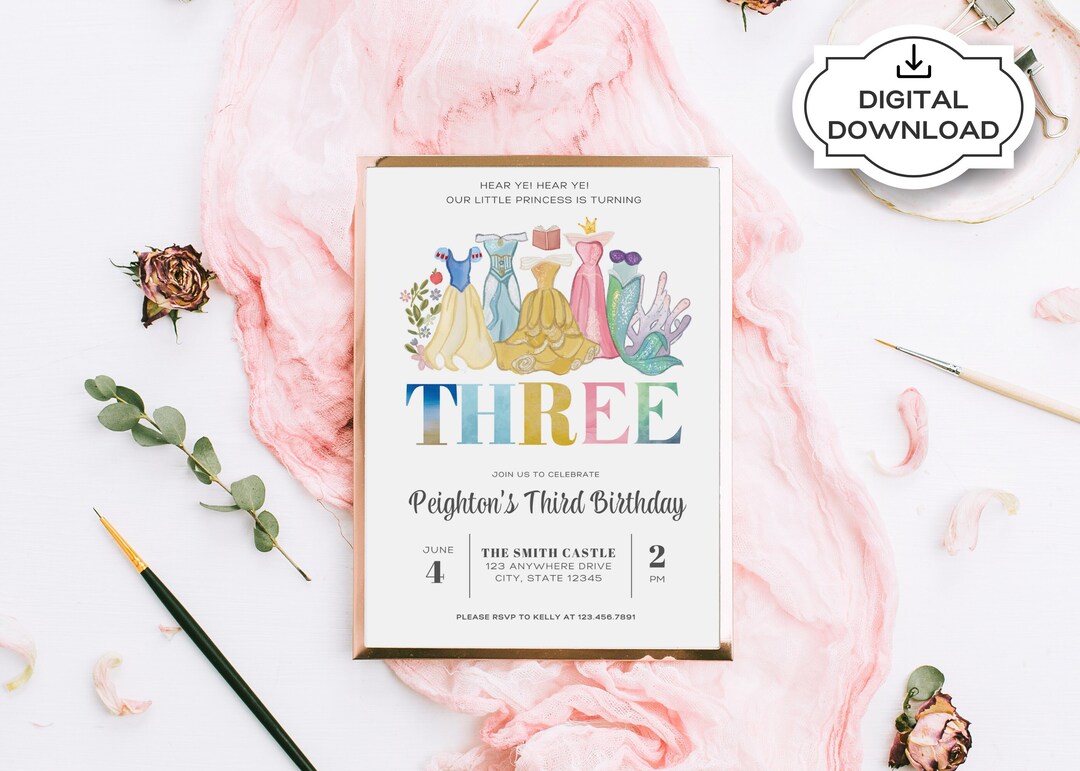 Disney Princess Birthday Invitation Third Birthday Disney - Etsy