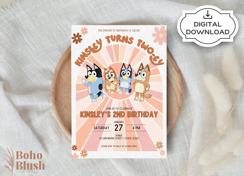 Blue Dog Birthday Invitation, Second Birthday, Custom Kids Party ...