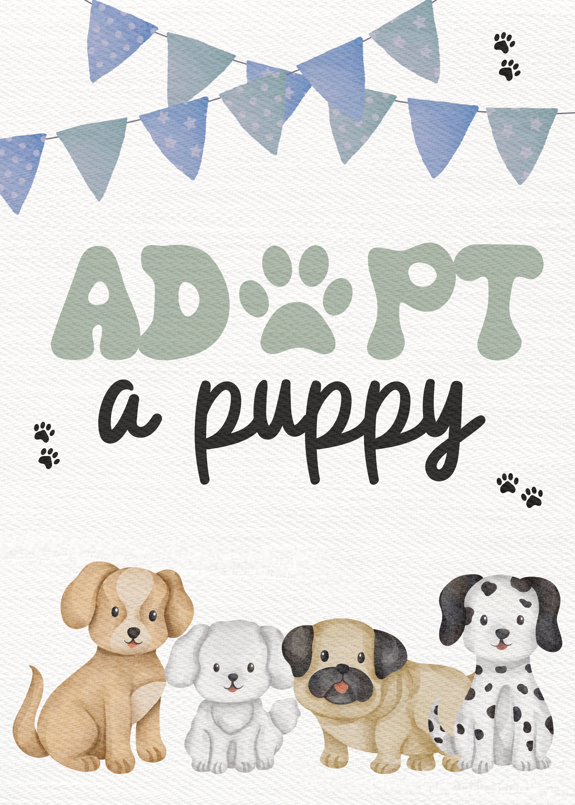 Adopt a Puppy Printable Sign, Digital Download, Birthday Party Poster ...