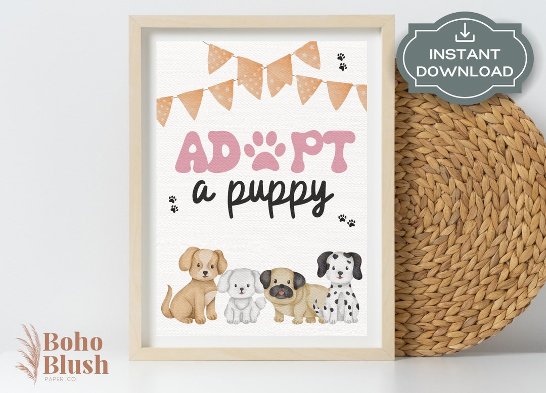 Adopt a Puppy Printable Sign, Digital Download, Birthday Party Poster ...