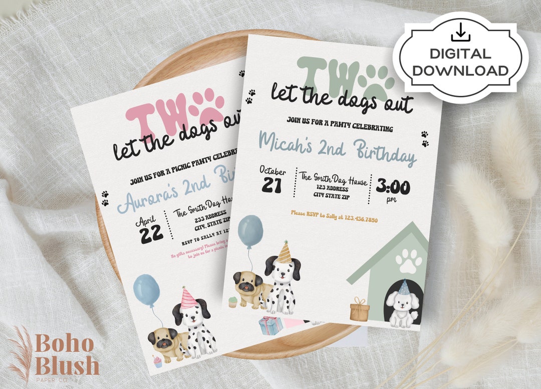 Two Let the Dogs Out Birthday Invitation, Puppy Party (digital Download ...