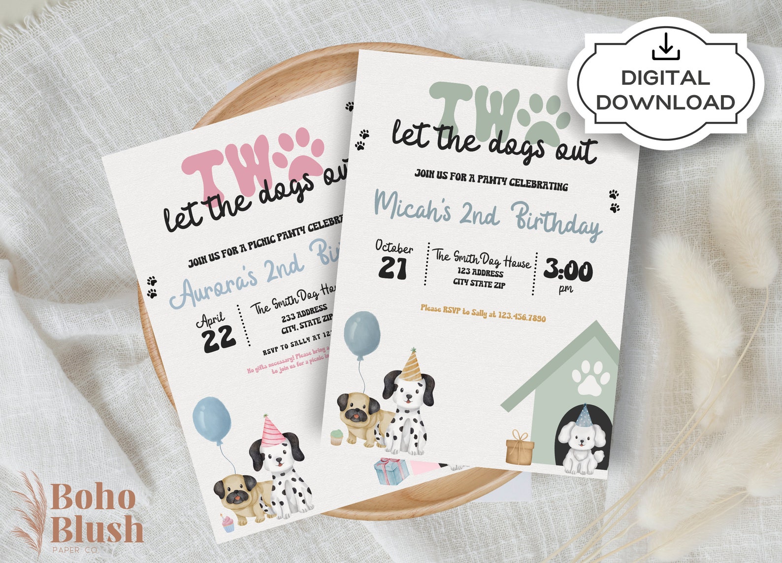 Two Let the Dogs Out Birthday Invitation, Puppy Party (digital Download ...