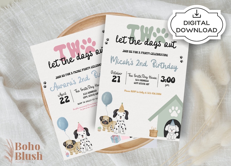 Two Let the Dogs Out Birthday Invitation, Puppy Party (digital Download ...