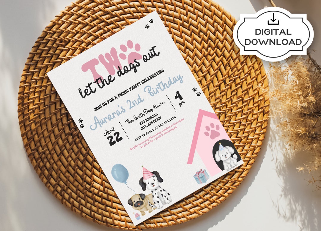 Two Let the Dogs Out Birthday Invitation Kids Birthday - Etsy