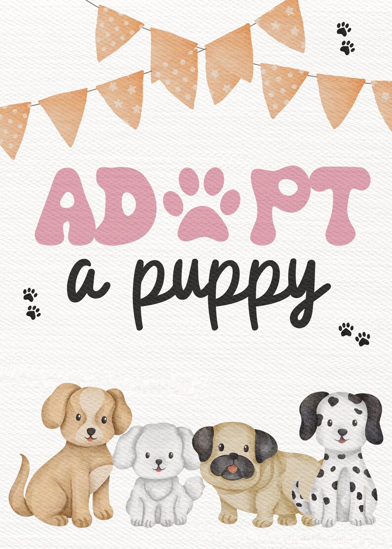 Adopt a Puppy Sign, Pink Birthday Party Poster (instant Digital ...