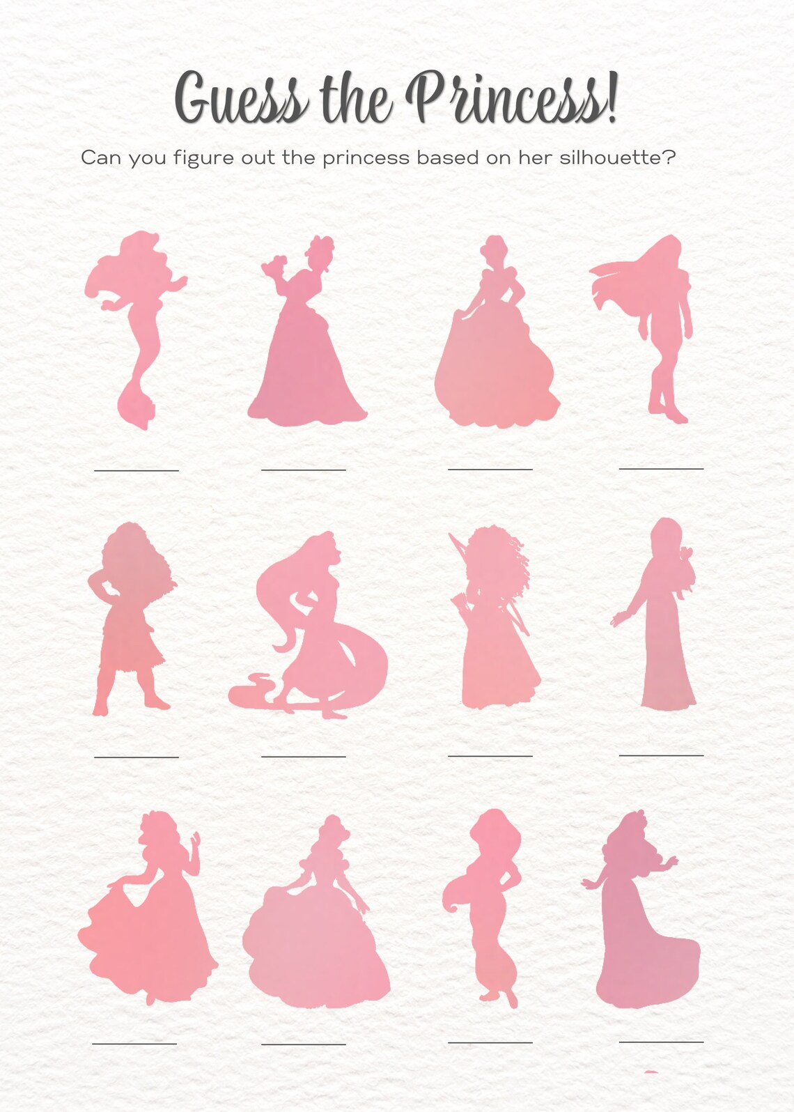 Disney Princess Party Game, Princess Birthday Games, Guess the Princess ...