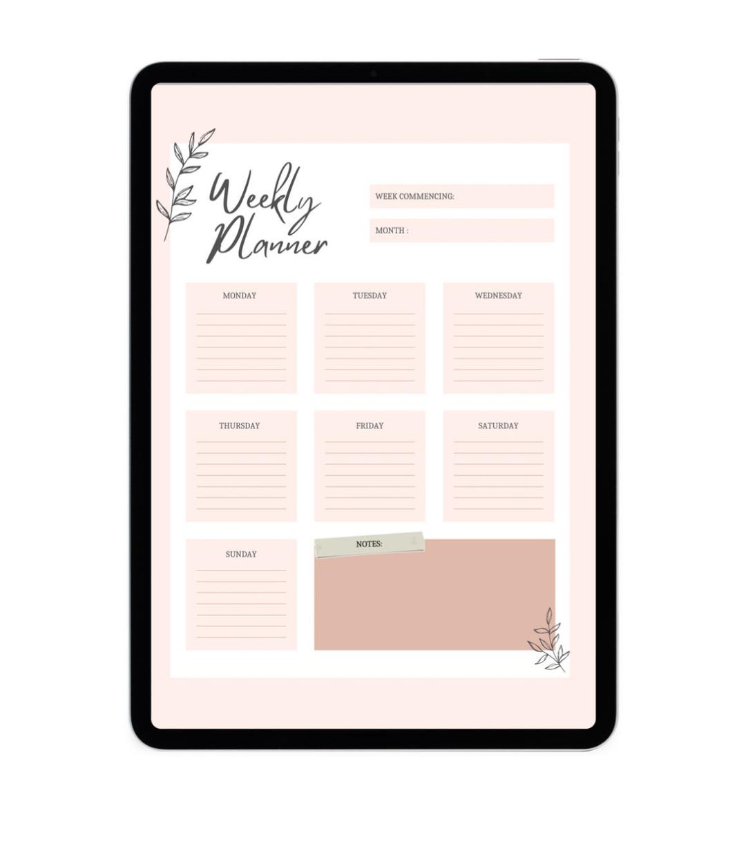 Pink Floral Weekly Planner - Printable Digital Download - Etsy