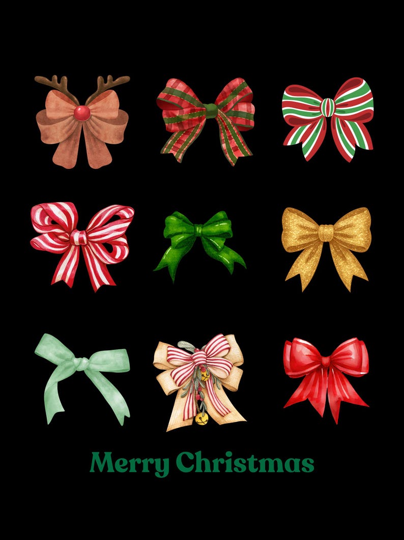 Christmas Bows Clipart Bundle | Red, Green, Gold Holiday Ribbon PNG ...