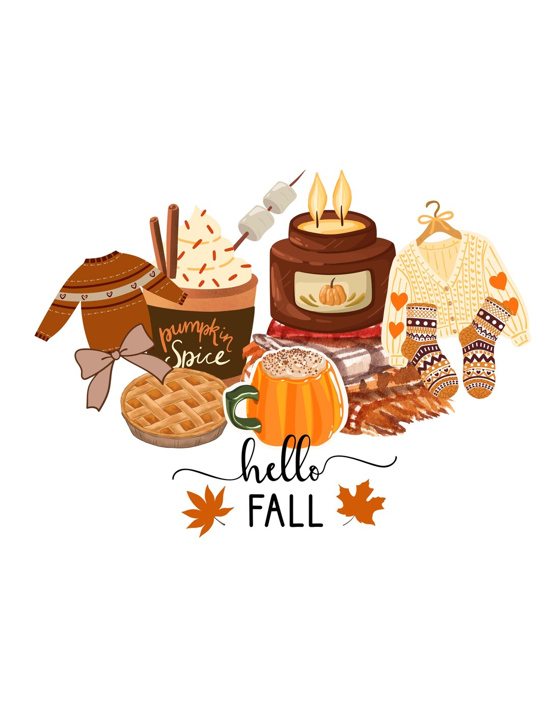 Hello Fall PNG | Cozy Autumn Clipart (digital Download) - Etsy