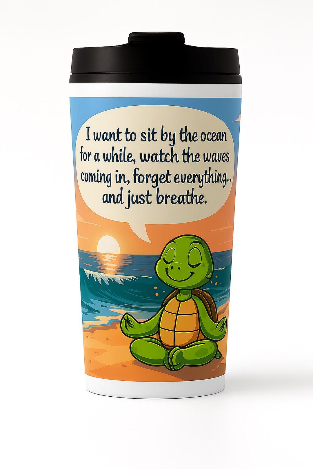 Cartoon Turtle Meditating on the Beach. Tumbler - Etsy