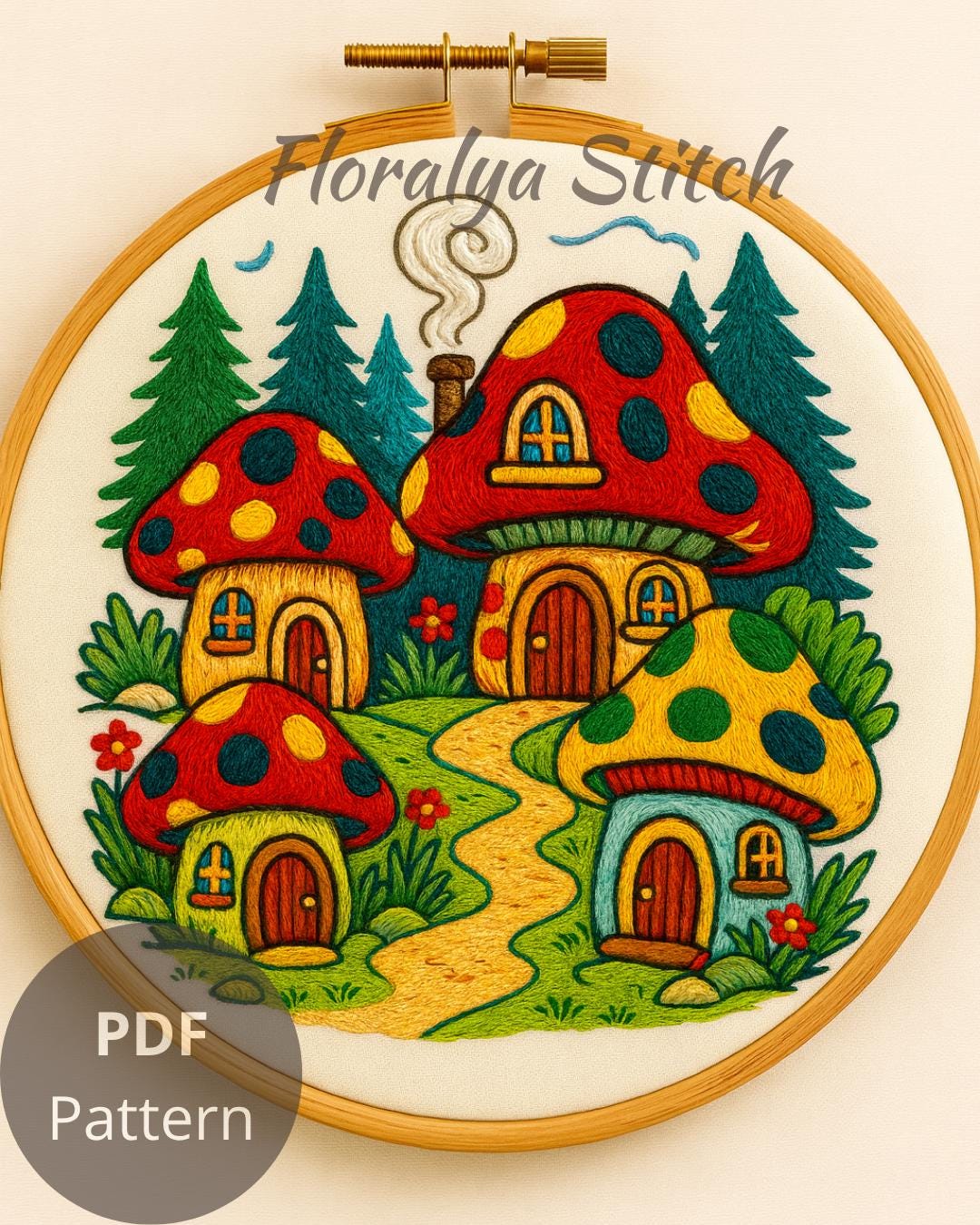 Smurfs Mushroom House Embroidery Pattern: Cartoon Nursery Decor (PDF ...