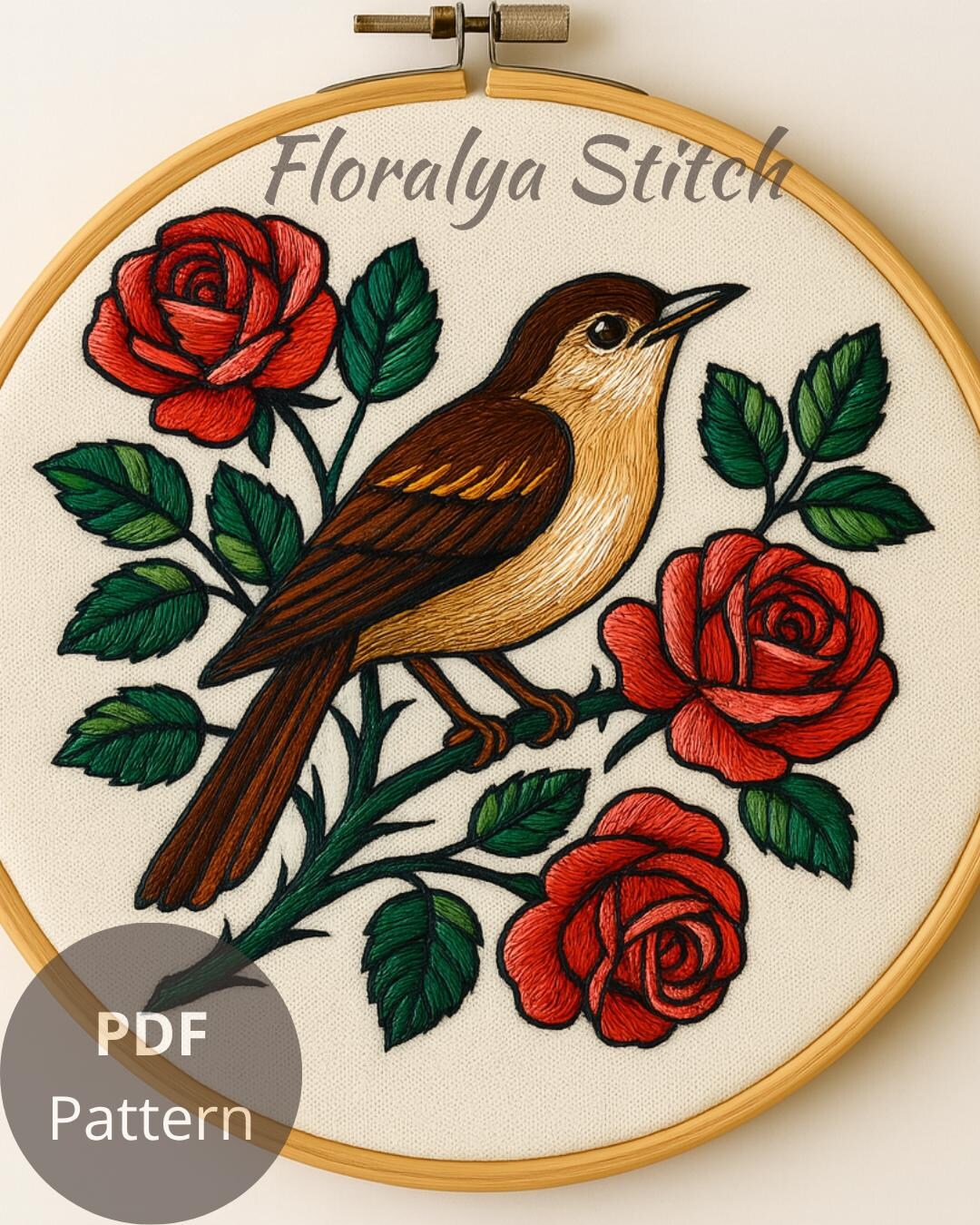 Canary Rose Embroidery Pattern: Bird Floral Hoop Art (PDF Digital ...