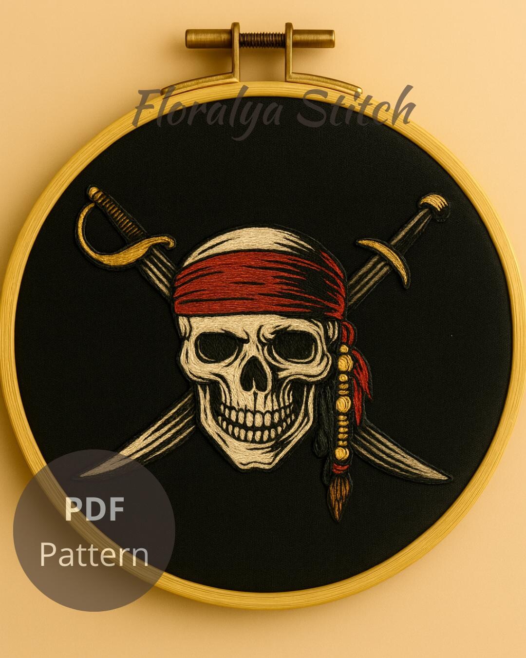 Pirate Skull Embroidery Pattern: Gothic Hoop Art (PDF Downloadable ...
