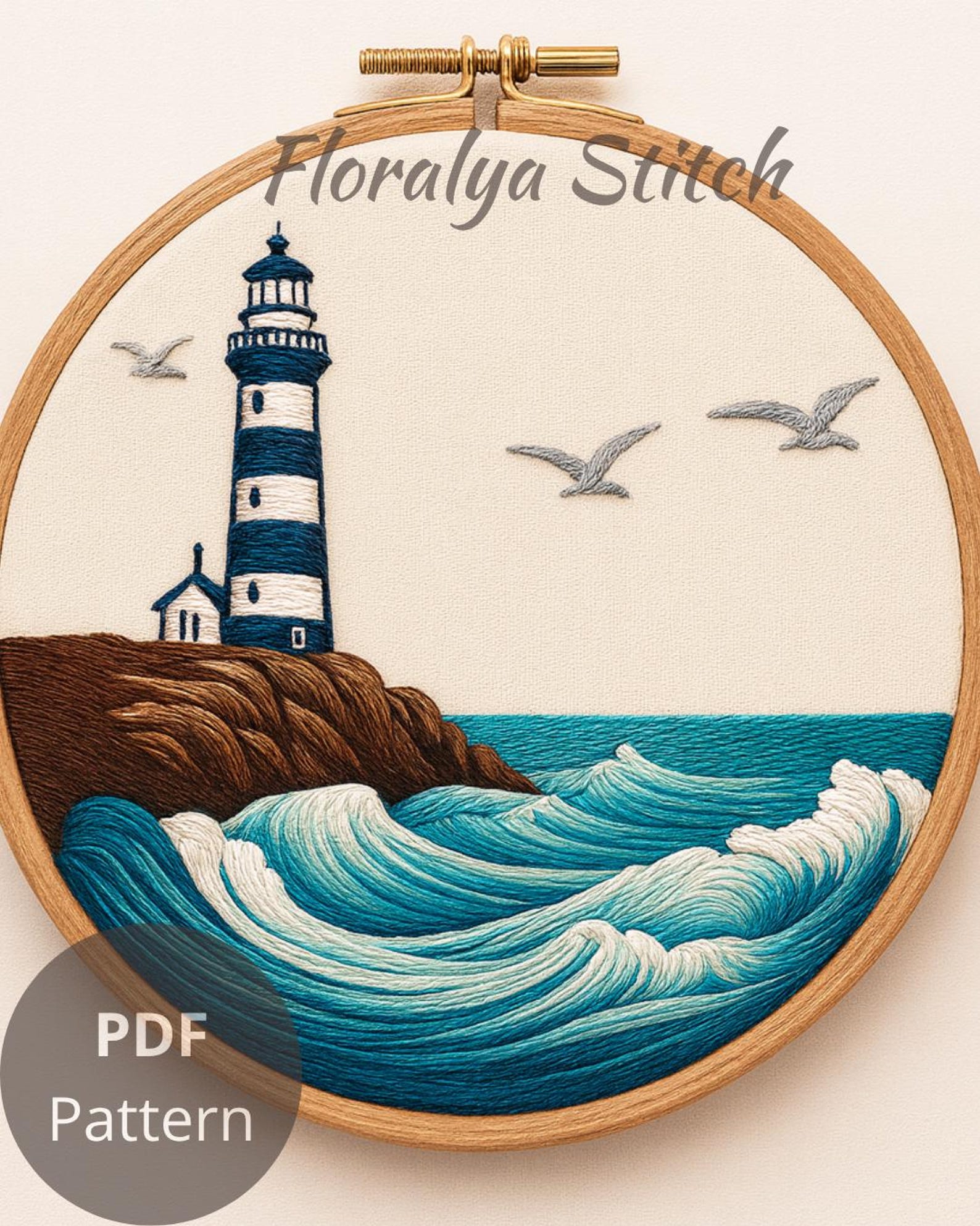 Lighthouse Embroidery Pattern: Coastal Nautical Design (PDF Download ...