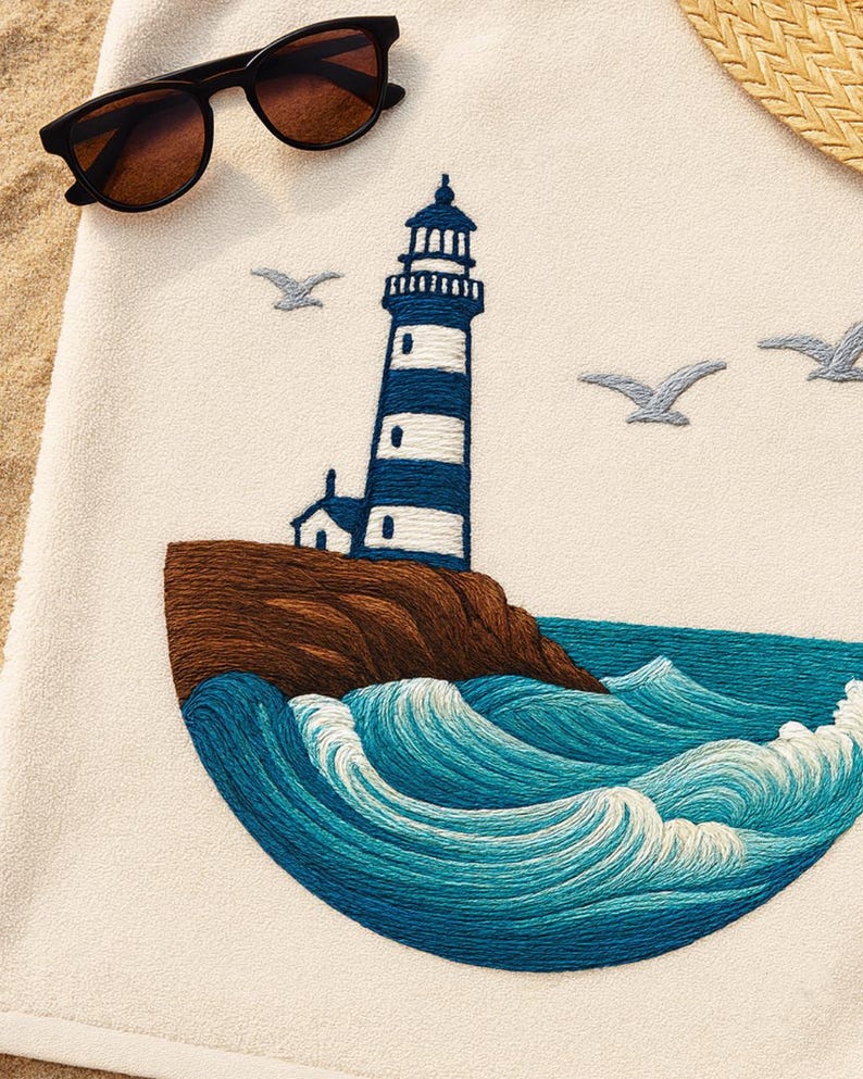 Lighthouse Embroidery Pattern: Coastal Nautical Design (PDF Download ...