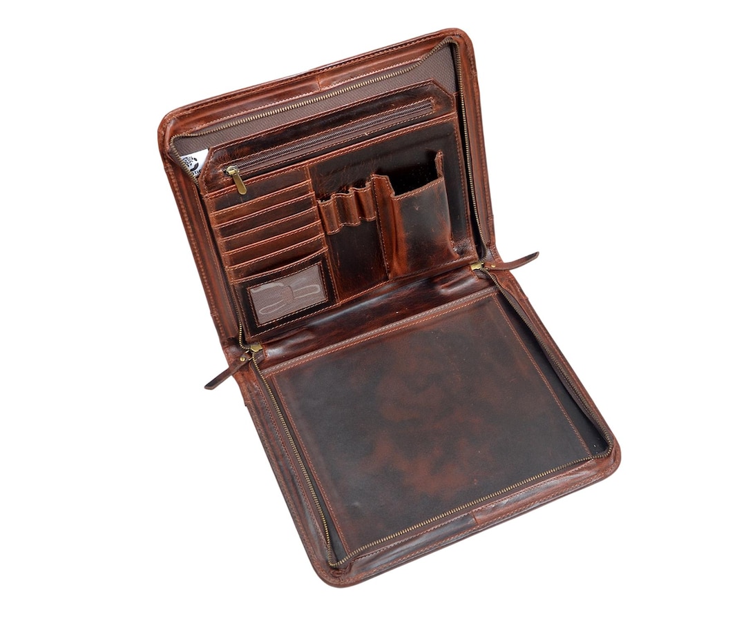 Personalized Full Grain Leather Portfolio: Zippered Padfolio, Tablet ...
