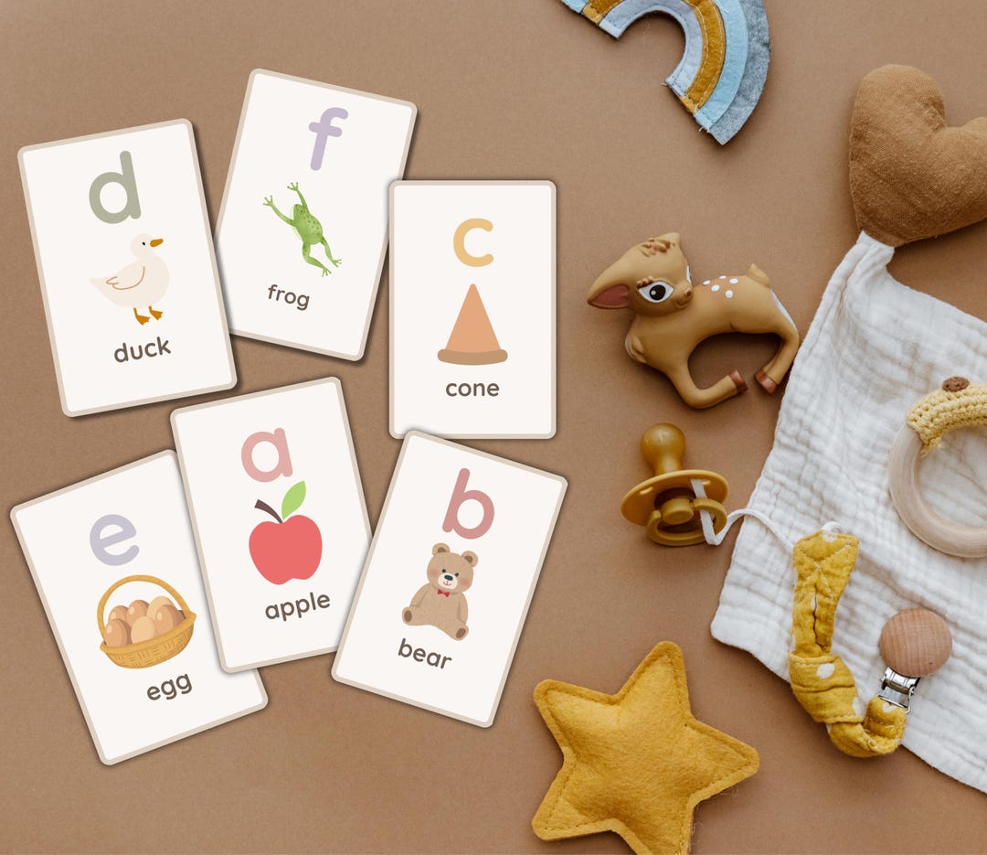 Printable Alphabet Flashcards A-Z – Boho Pastel Toddler Learning Cards ...