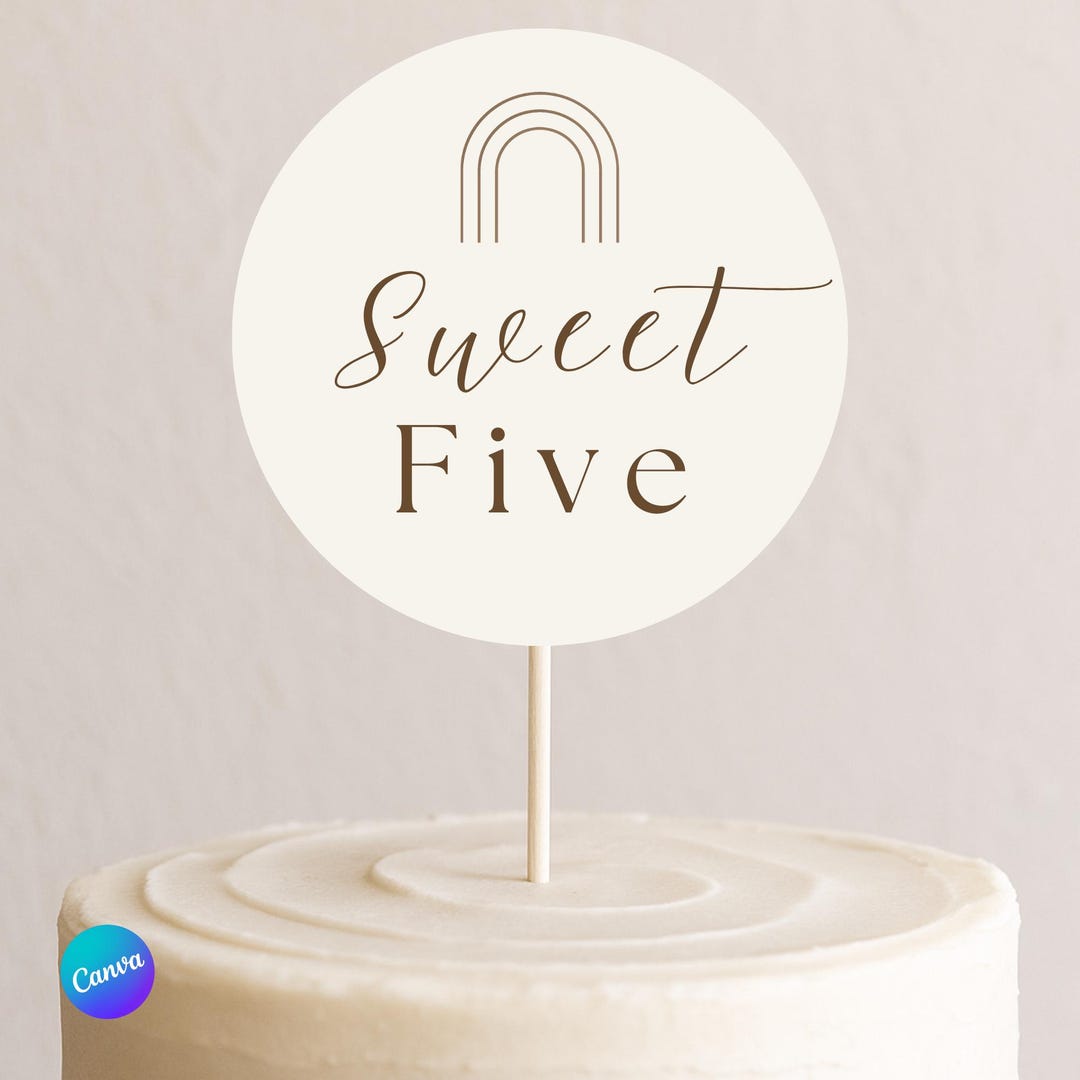 Sweet Five Cake Topper | 5th Birthday Cake Topper | Boho Neutral ...