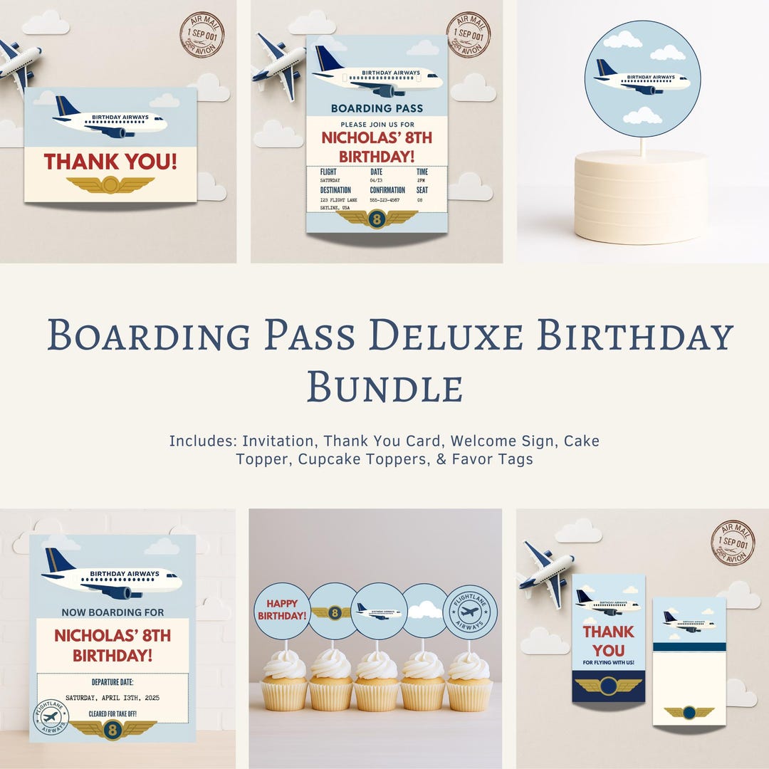 Boarding Pass Birthday Party Bundle | Editable Airplane Invitation ...