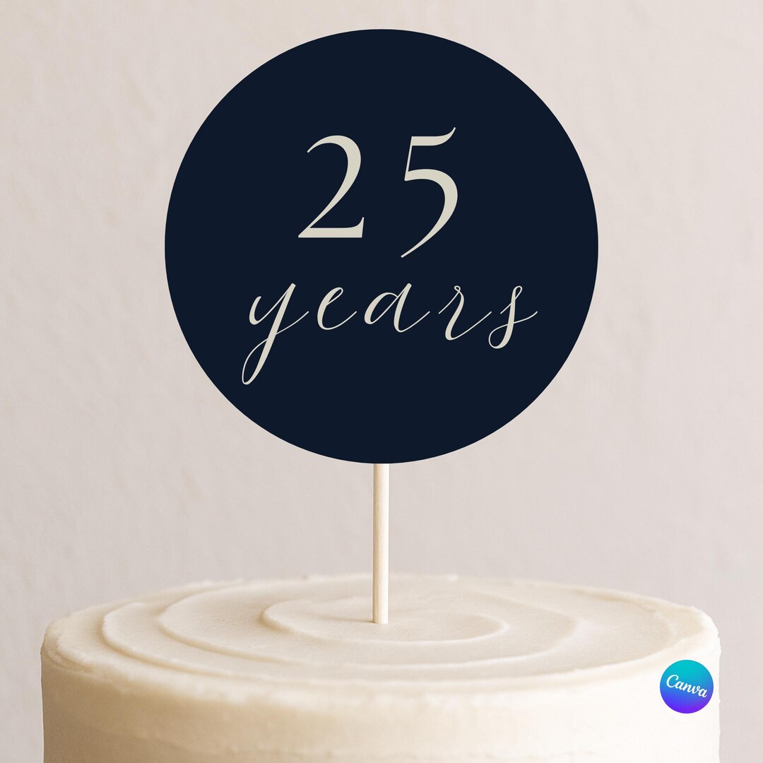 25th Anniversary Cake Topper | Silver Anniversary Decor | Navy Round ...