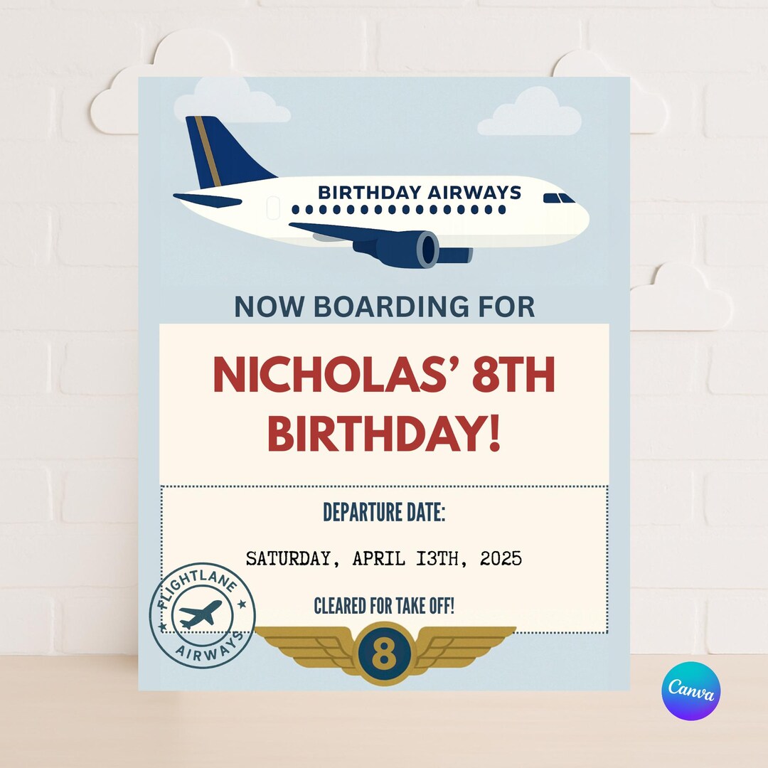 Airplane Boarding Pass Birthday Welcome Sign | Pilot Travel Party ...