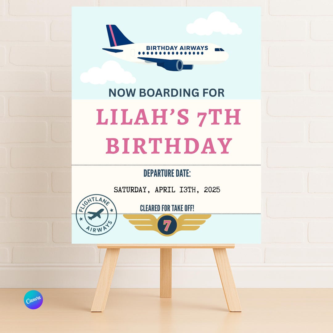 Pink Airplane Birthday Welcome Sign for Girls | Boarding Pass Party ...