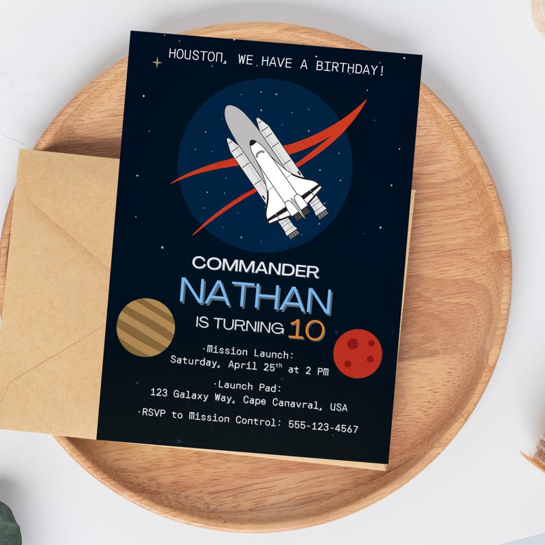 Space Shuttle Birthday Invitation | Space Birthday Invitation | Rocket ...